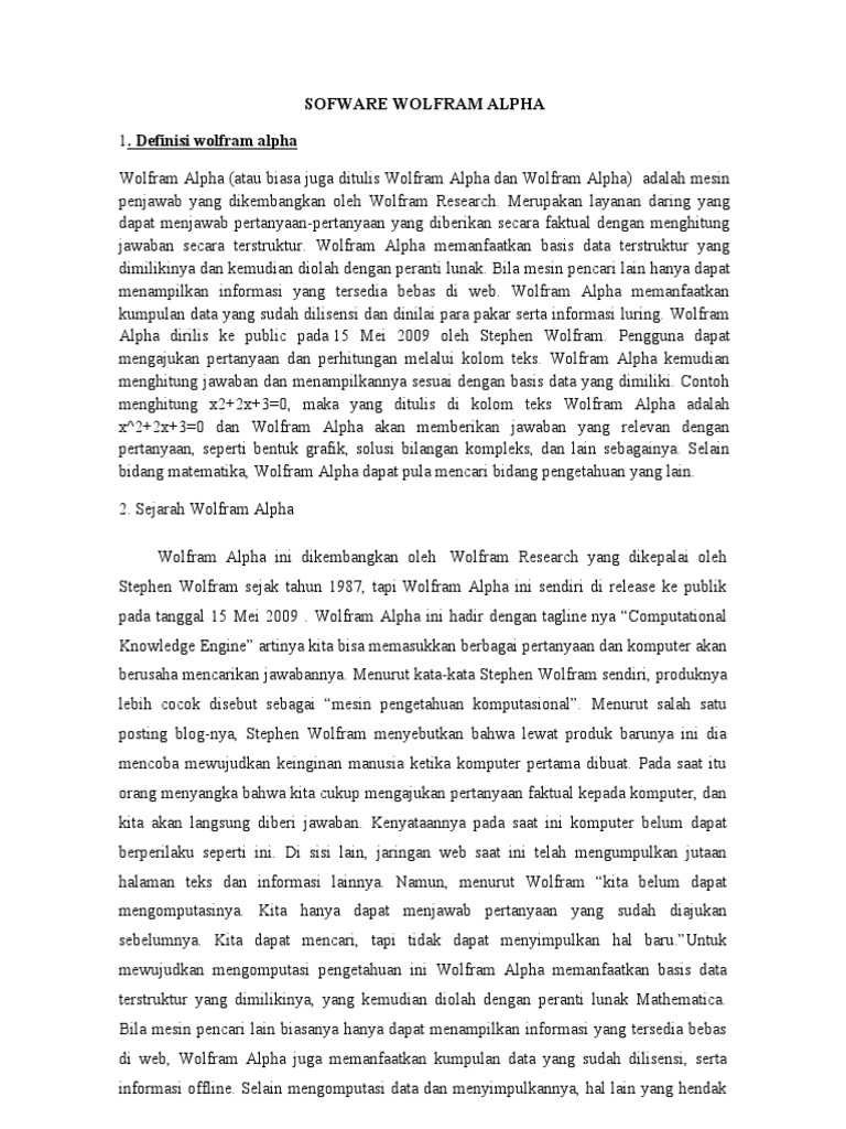 SOFWARE WOLFRAM ALPHA Makalah | PDF | Metode & Bahan Ajar | Komputer