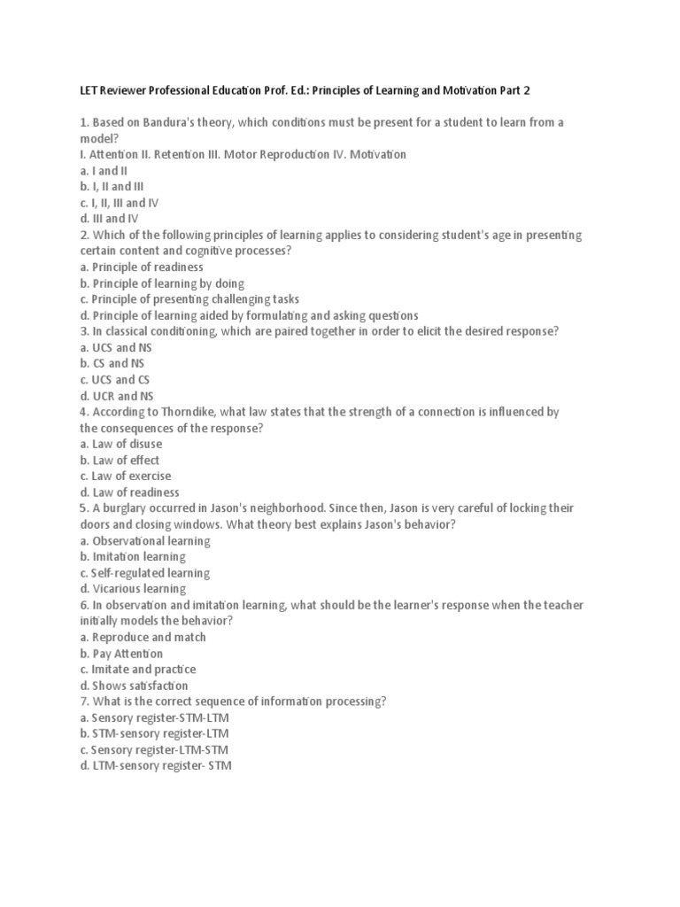 Print LET Reviewer Professional Education Prof. Ed. Principles of ...