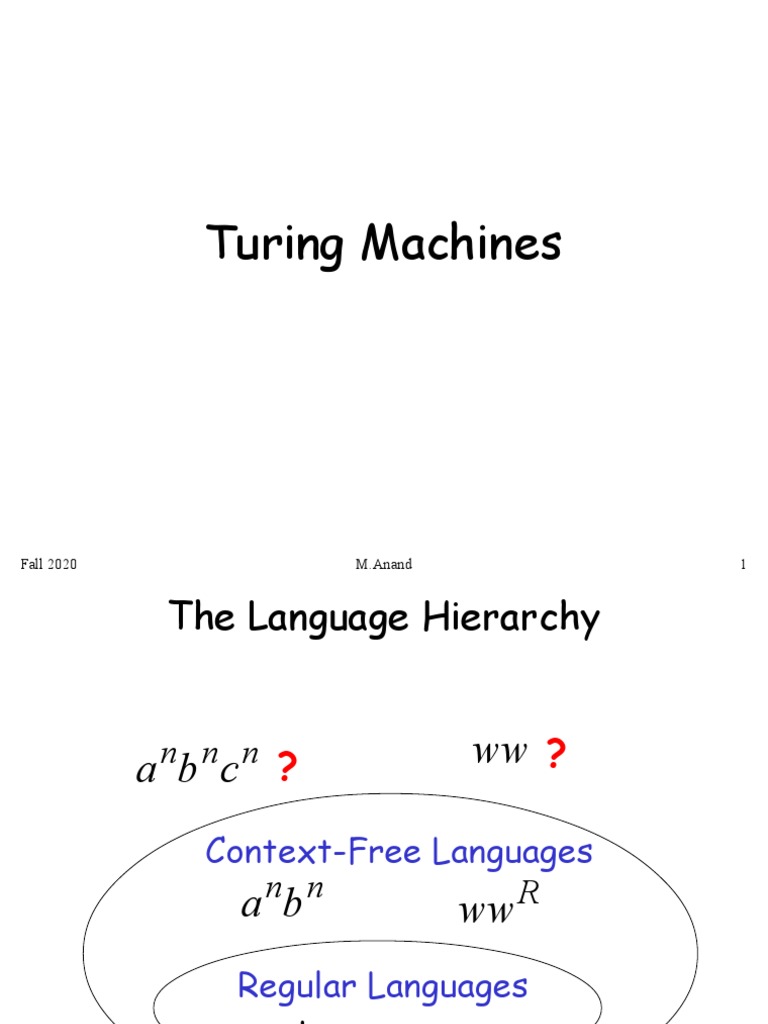 Turing Machines: Fall 2020 M.Anand 1 | PDF | Function (Mathematics ...