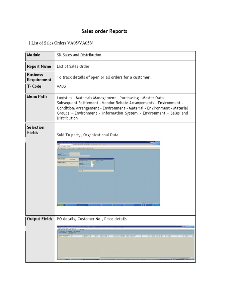 Sales Order Reports: 1.list of Sales Orders VA05/VA05N | Download Free PDF | Rebate (Marketing ...