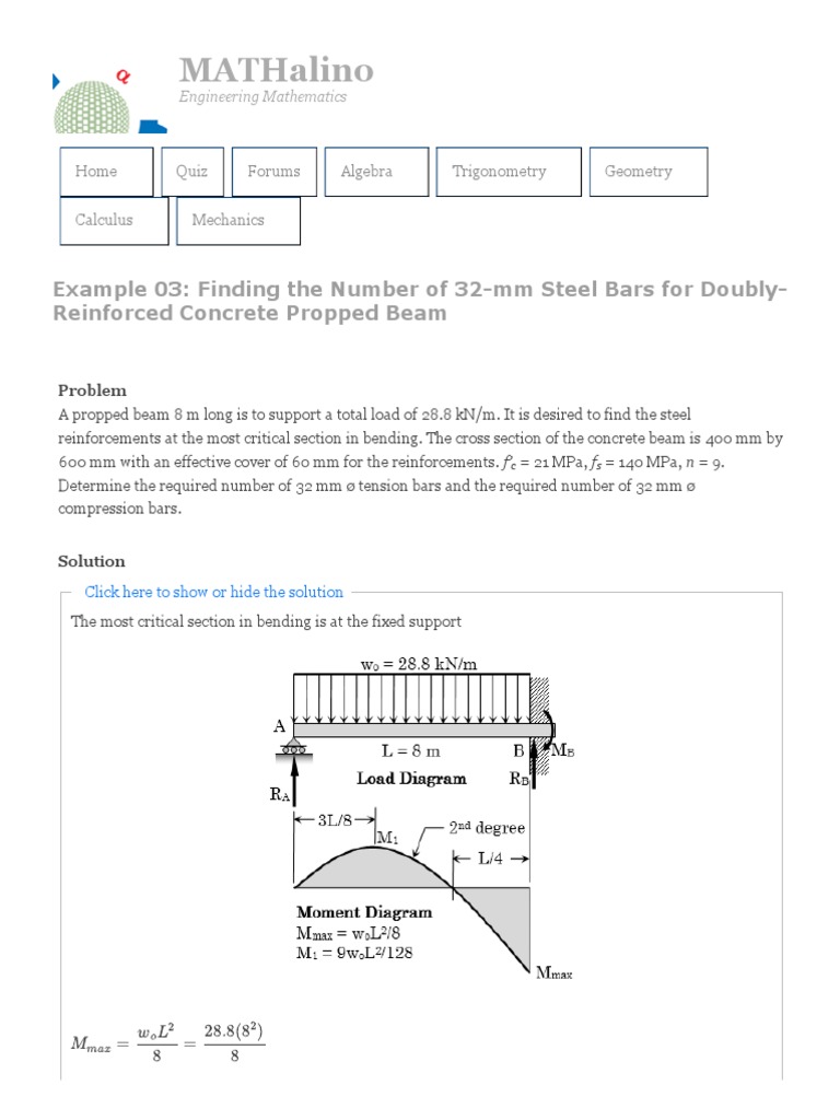 Example 03 - Finding The Number of 32-mm Steel Bars For Doubly ...