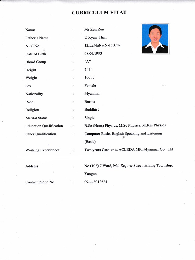 Myanmar CV Form Template | PDF