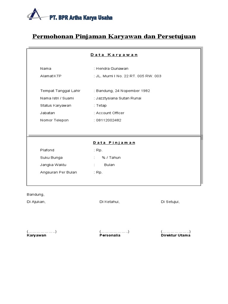 Form Permohonan Pinjaman Karyawan | PDF