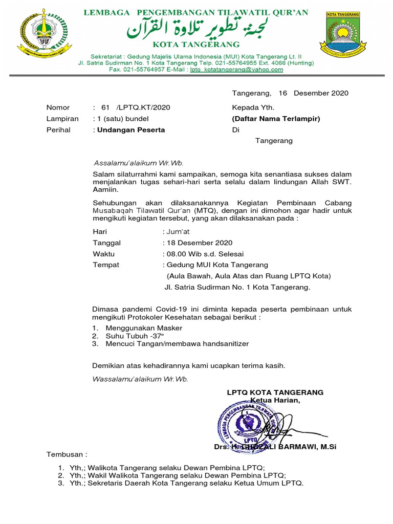Undangan Pembinaan MTQ Tahap III 2020 Share | PDF