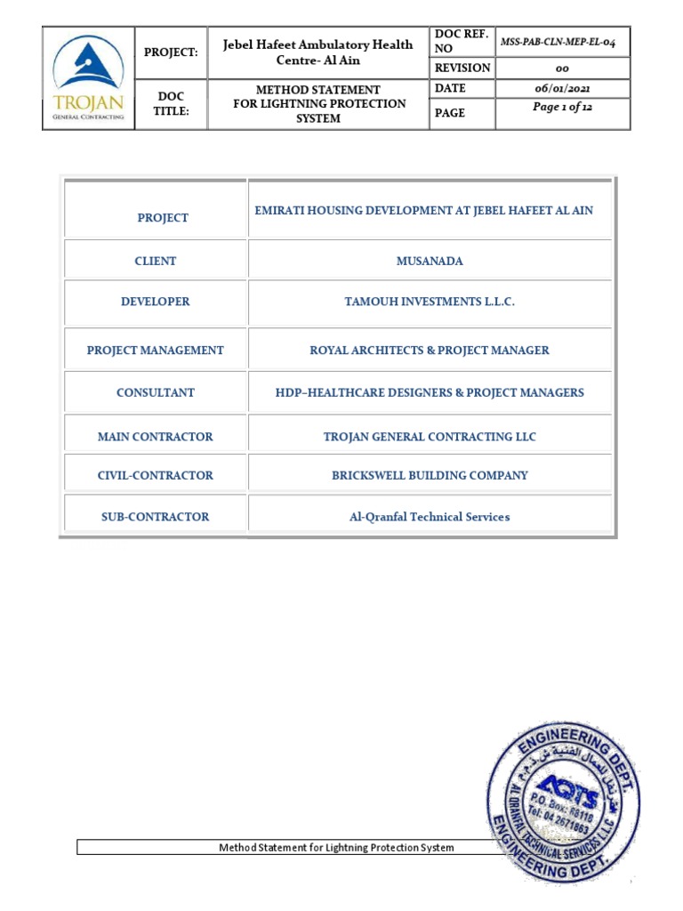 Method of Statement For Lightning Protection System | PDF | Electrical Conductor | Personal ...