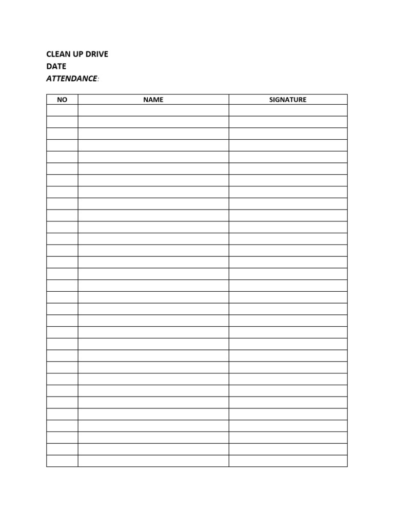 Drive Cleanup Attendance Sheet | PDF