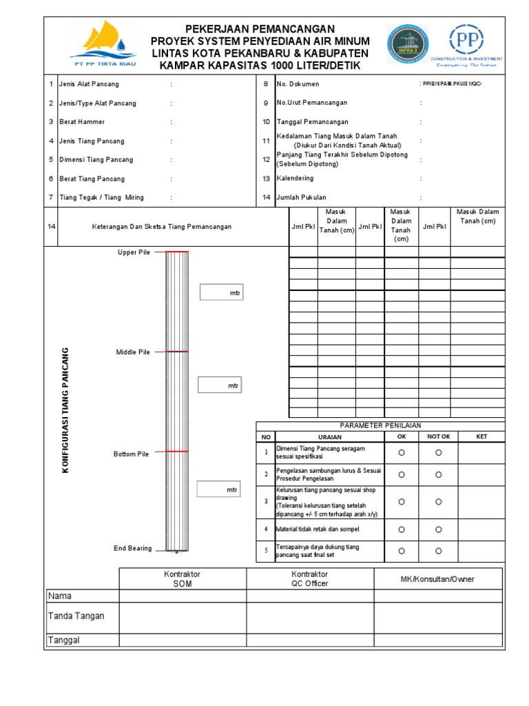 Kalendering Tiang Pancang Proyek Air | PDF