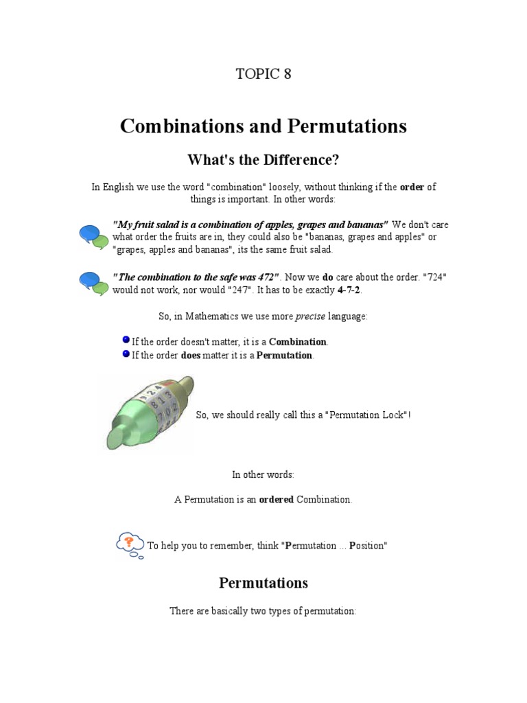 Lesson 8 Permutation And Combinations Pdf Permutation Mathematical Analysis