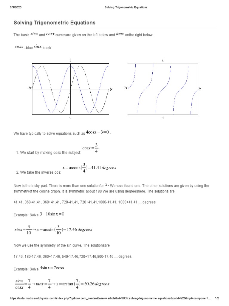 Solving Trigonometric Equations | PDF