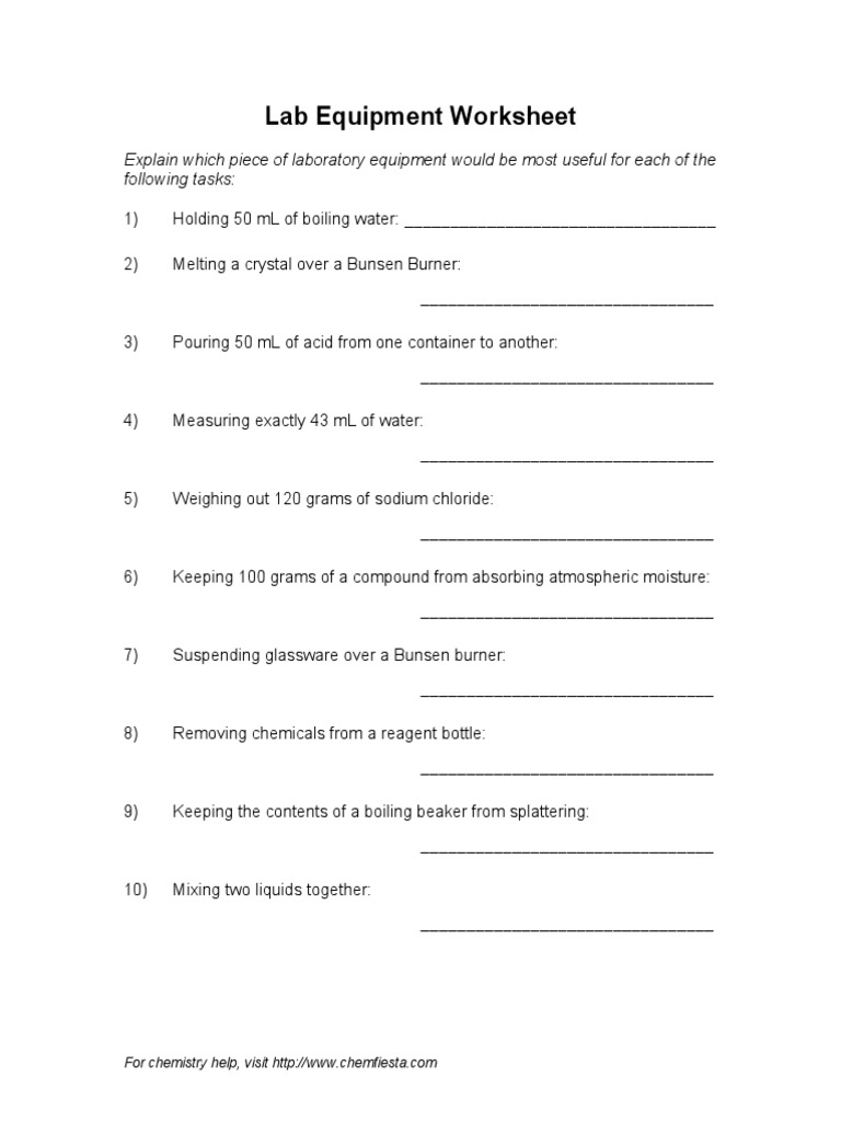 Lab Equipment Worksheet | PDF