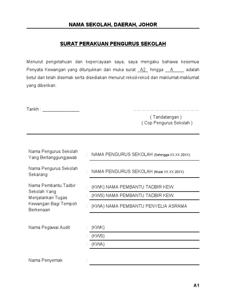 Surat Perakuan Pengurus Sekolah | PDF