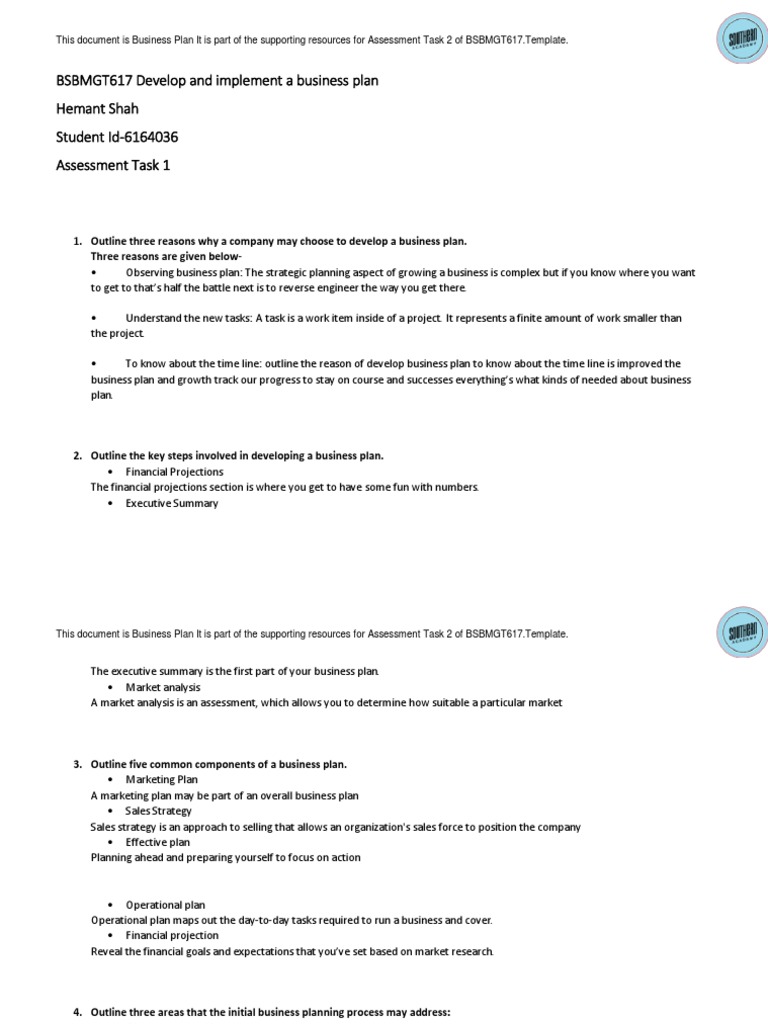 BSBMGT617 - Develop and Implement A Business Plan PDF | PDF ...