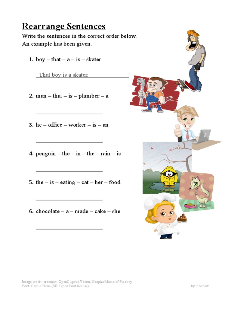Rearrange Words Into Sentences Worksheet Templates Layouts - 132417 | PDF
