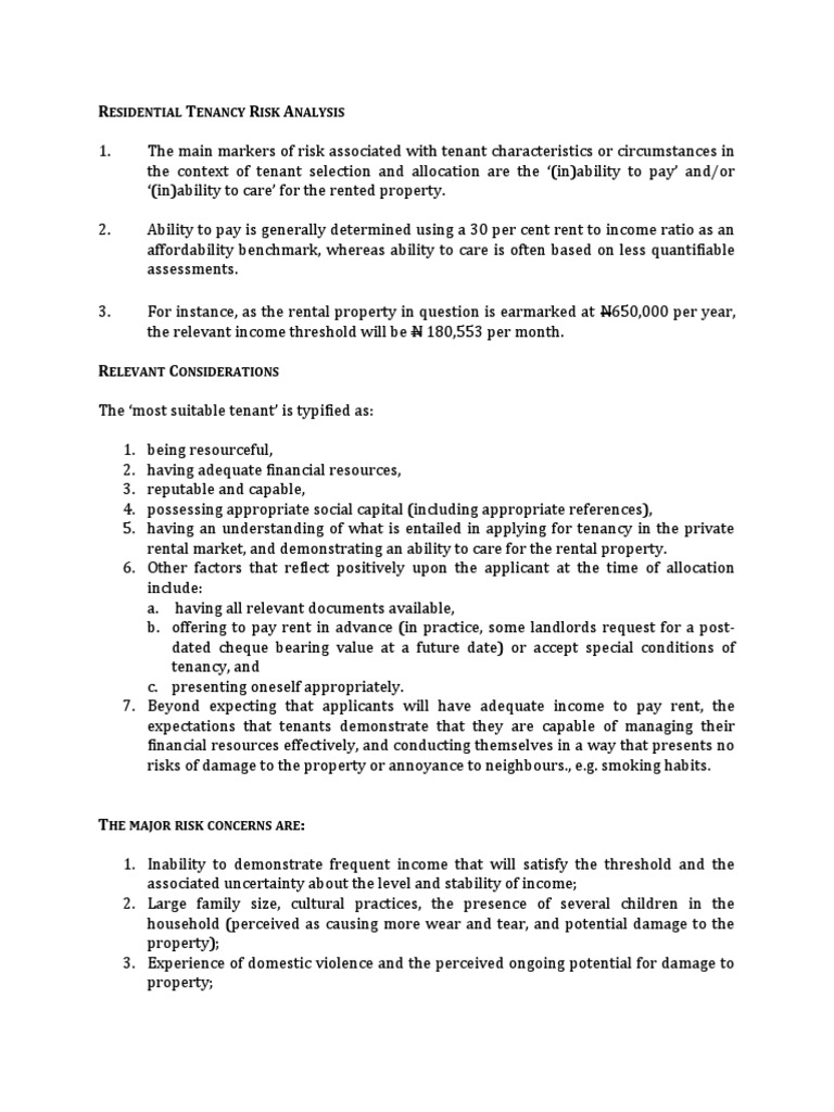 Residential Tenancy Risk Analysis | PDF | Leasehold Estate | Landlord