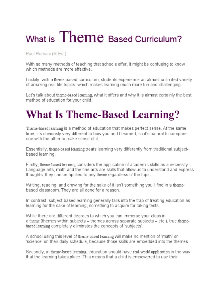 What Is Theme Based Learning | PDF | Project Based Learning | Learning
