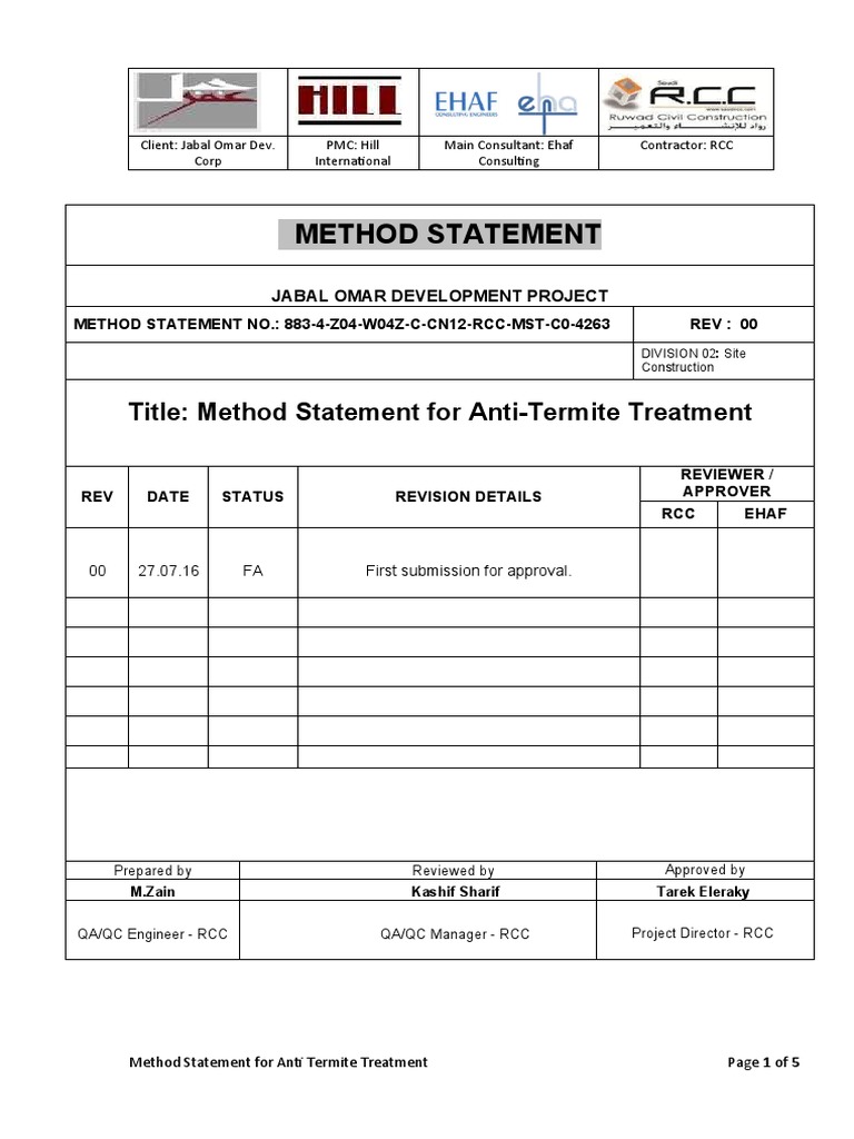 Method Statement For Anti Termite Treatment | PDF | Personal Protective Equipment | Nature