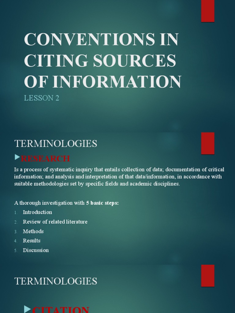 Lesson 2 Conventions in Citing Sources of Information | PDF | Primary ...