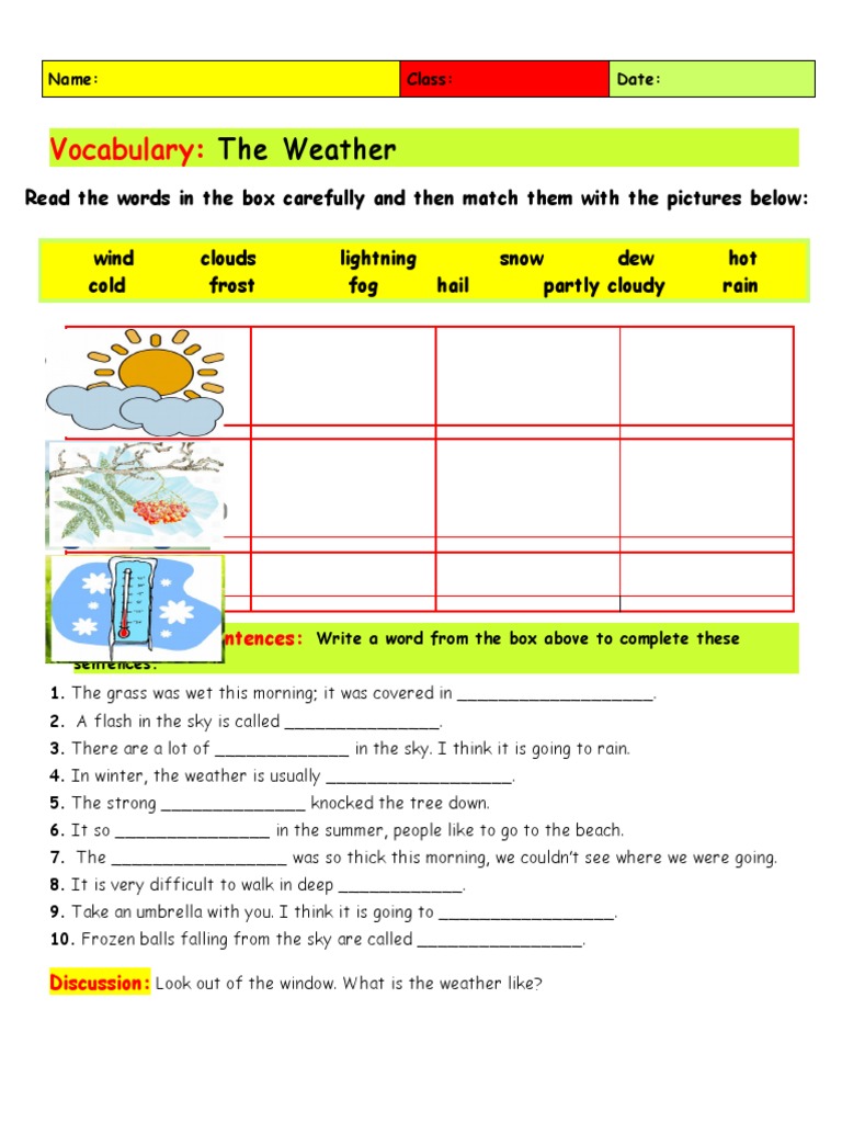 Vocabulary The Weather Information Gap Activities Picture Dictionaries ...