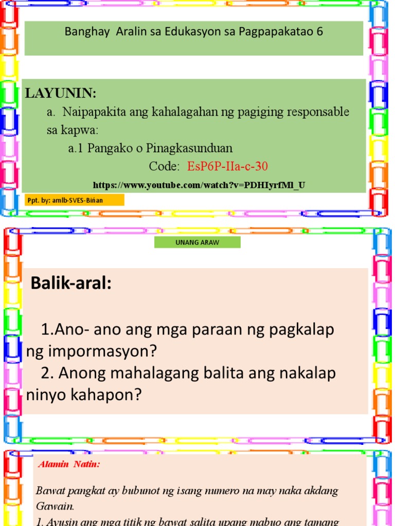 Esp6 q2 Week 1 Day 1 Pangako o Pinagkasunduan | PDF