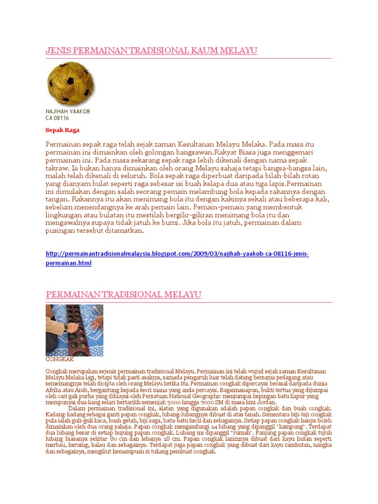 Jenis Permainan Tradisional Kaum Melayu | PDF Jenis Permainan Tradisional Kaum Melayu | PDF