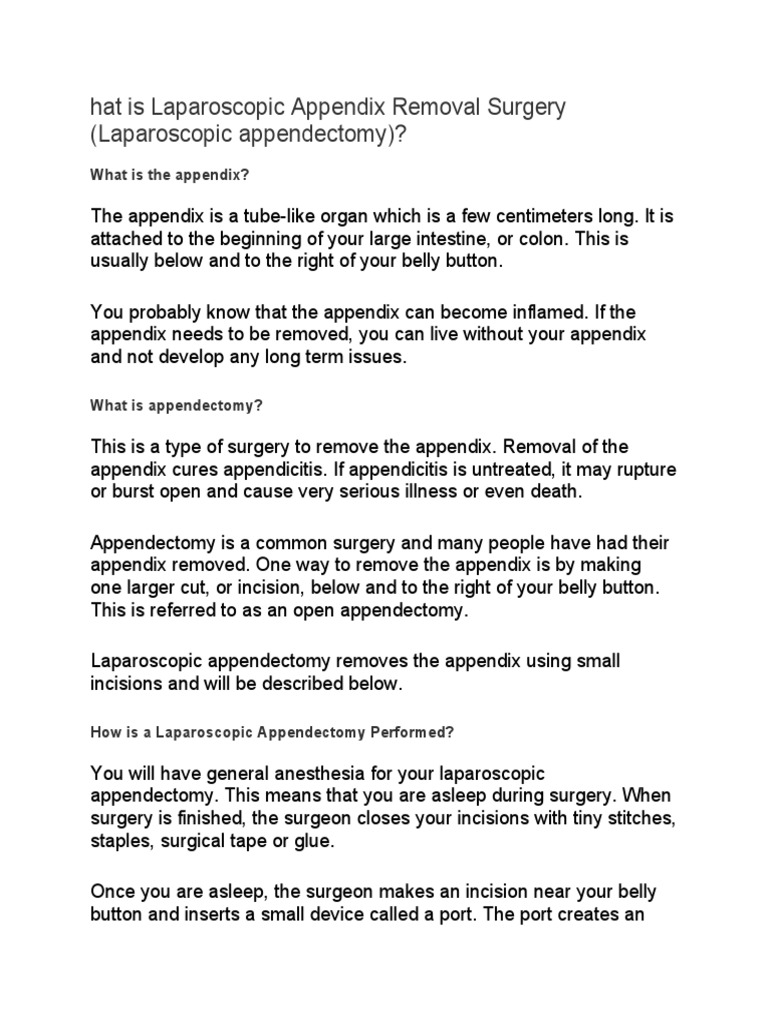 Laparascopic Appendectomy Notes | PDF | Surgery | Surgical Specialties