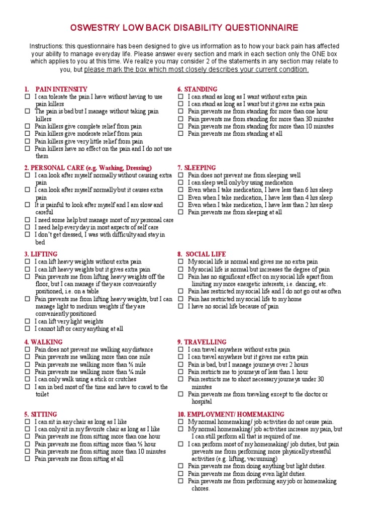 Oswestry 2 | PDF | Pain | Physical Therapy