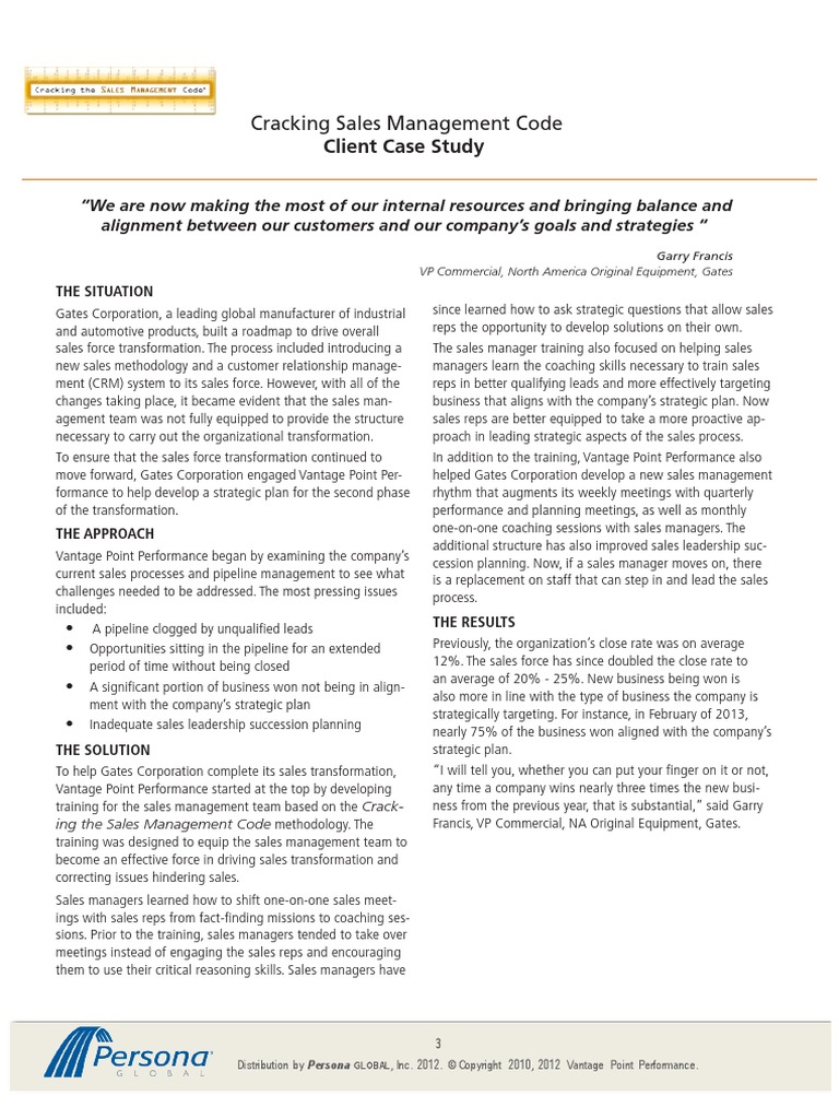 Cracking Sales Management Code Client Case Study 72 82 PDF | PDF ...
