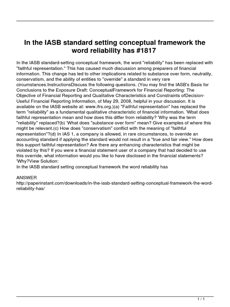 In The Iasb Standard Setting Conceptual Framework The Word Reliability ...
