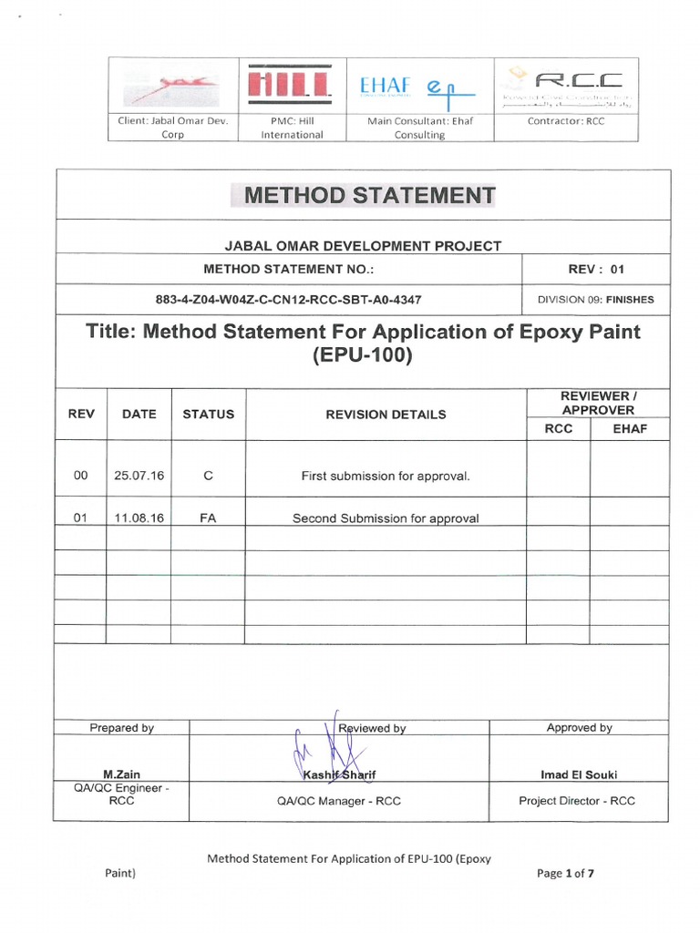 Method Statement For Application of Nitoflor-EP100 (Epoxy Paint) | PDF