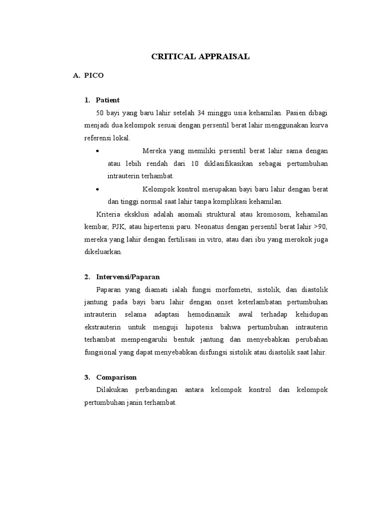 Critical Appraisal - Pico | PDF