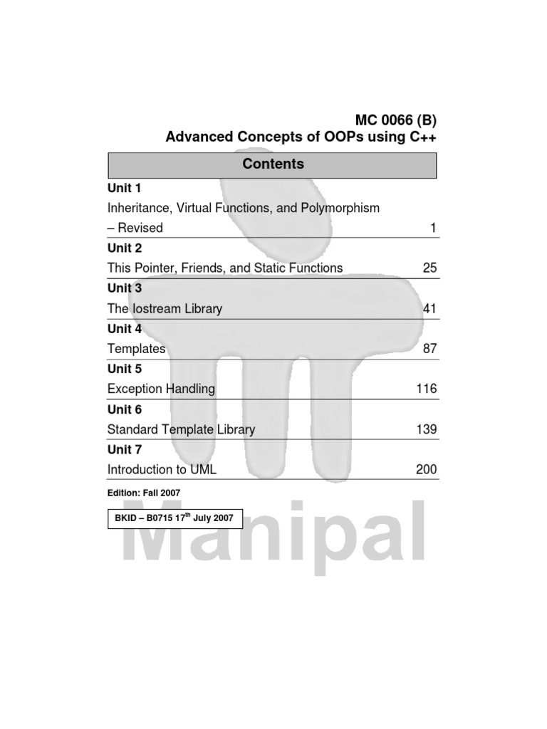 MC 0066 (B) Advanced Concepts of Oops Using C++: Unit 1 | PDF | C++ | Programming Language