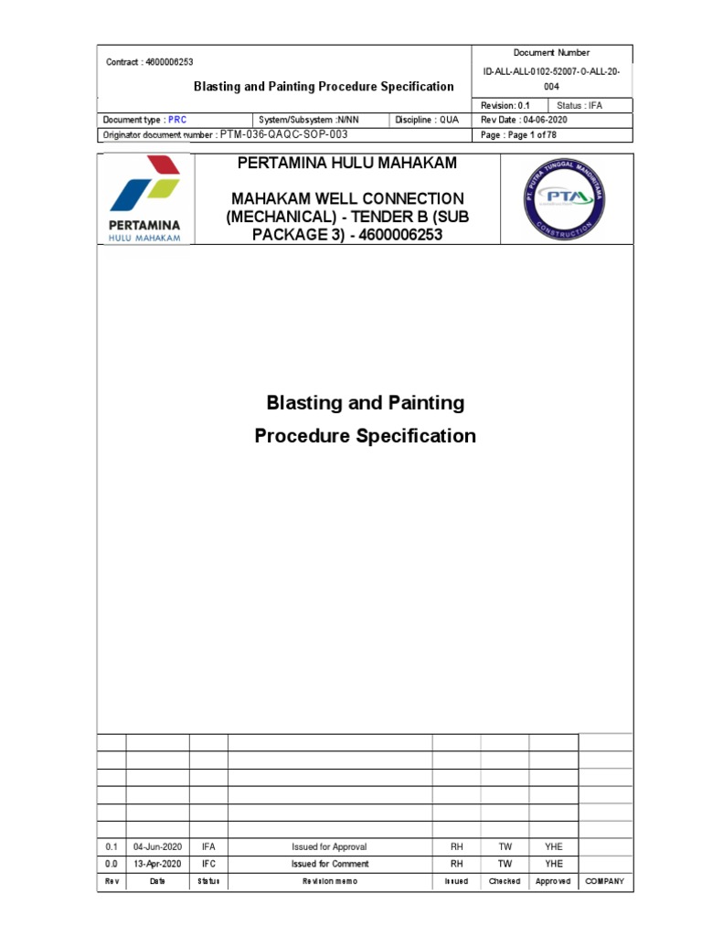 PTM-036-QAQC-SOP-003. Blasting and Painting Procedure - REV01 | PDF ...
