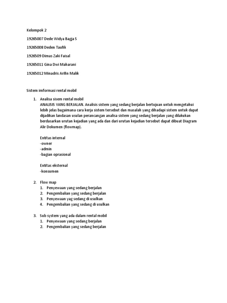 Analisis Sistem Rental Mobil Flowchart | PDF | Pengelolaan Keuangan & Uang