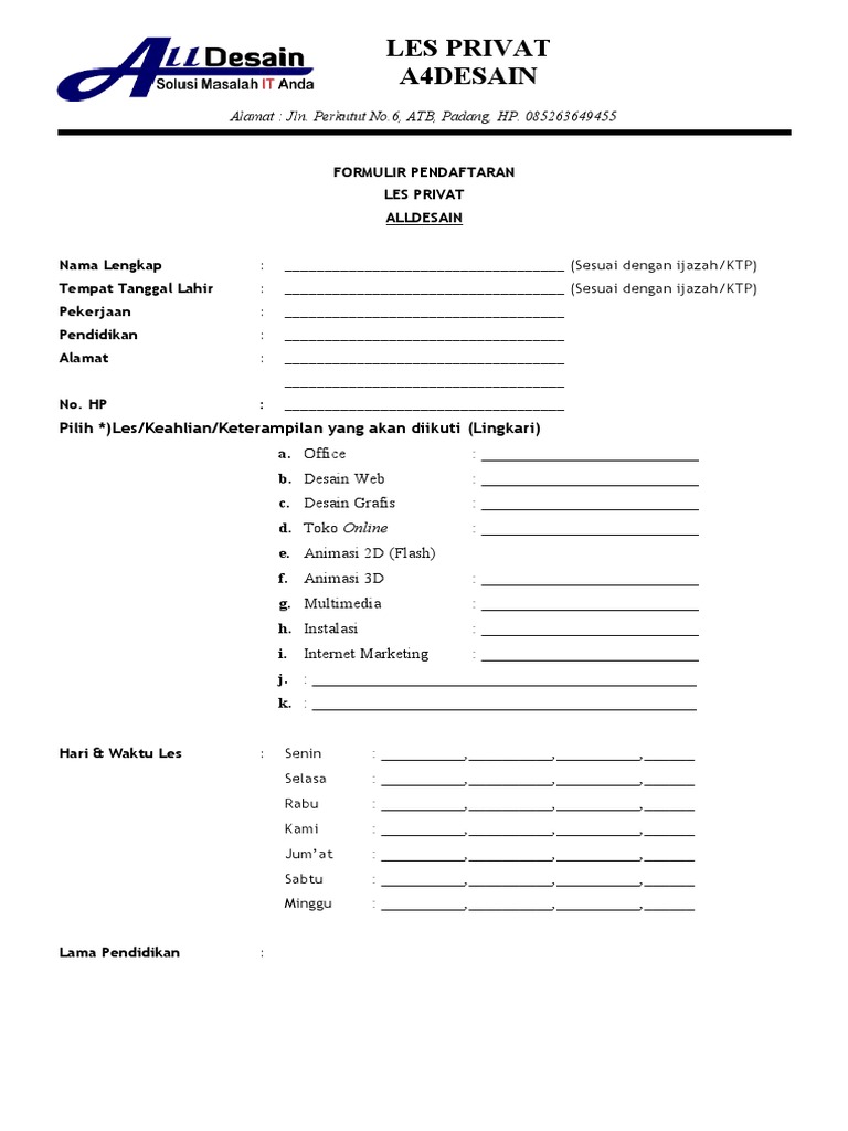 Formulir-Pendaftaran Privat | PDF