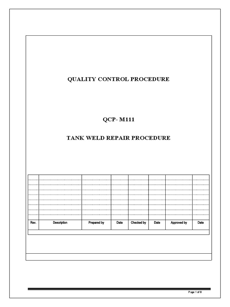 Tank Weld Repair Procedure QCP-M111 | PDF | Welding | Construction