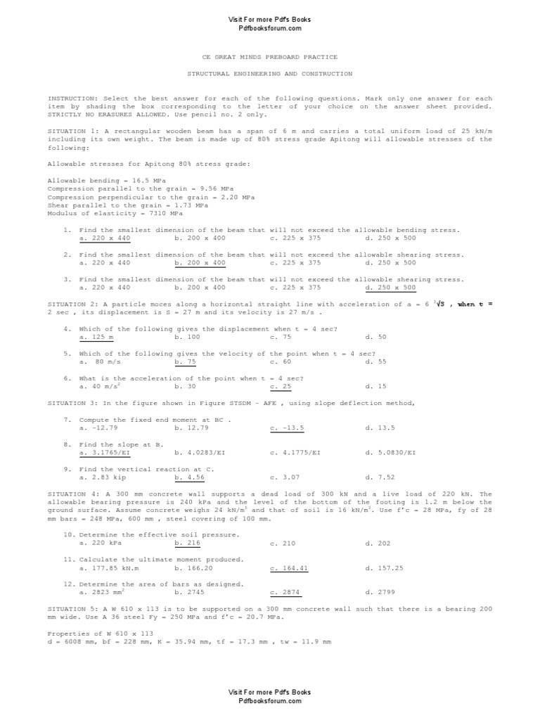 CE Pre-Board Structural Engineering and Construction | PDF | Stress ...
