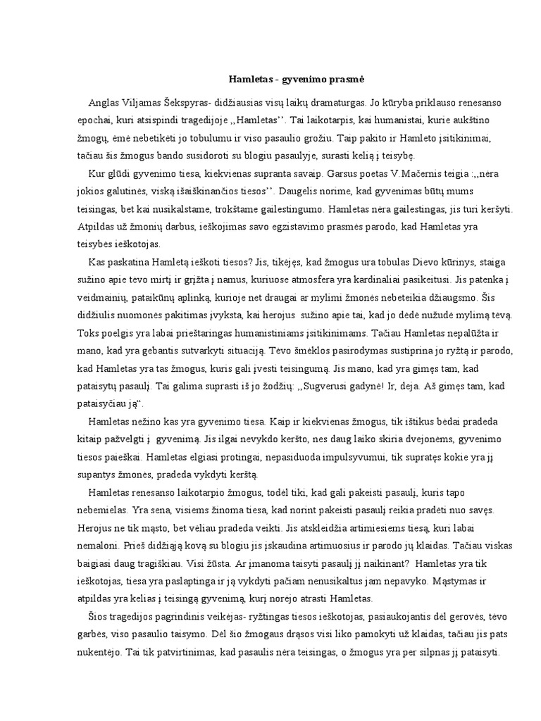 "Hamletas"rašinys | PDF
