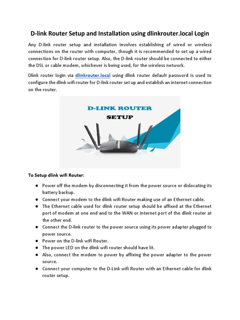 D-Link Router Setup and Installation Using Dlinkrouter - Local Login | PDF