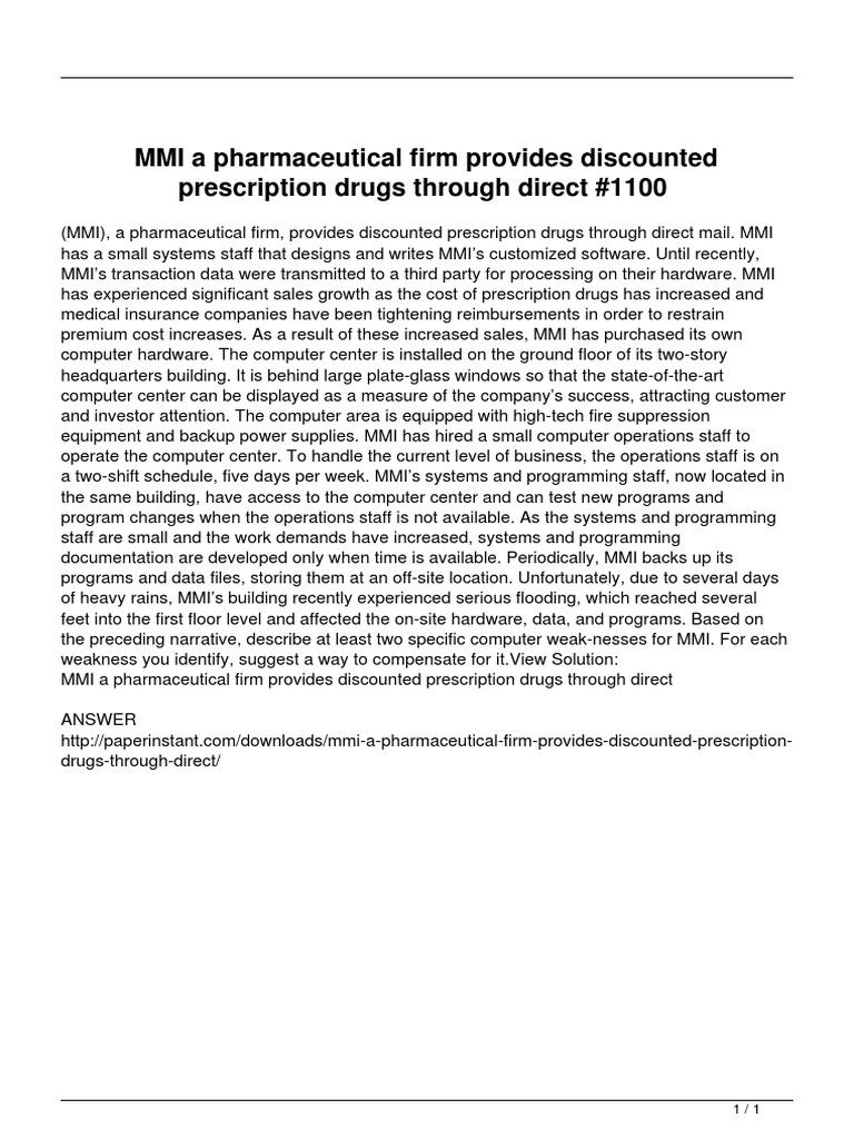 Mmi A Pharmaceutical Firm Provides Discounted Prescription Drugs ...