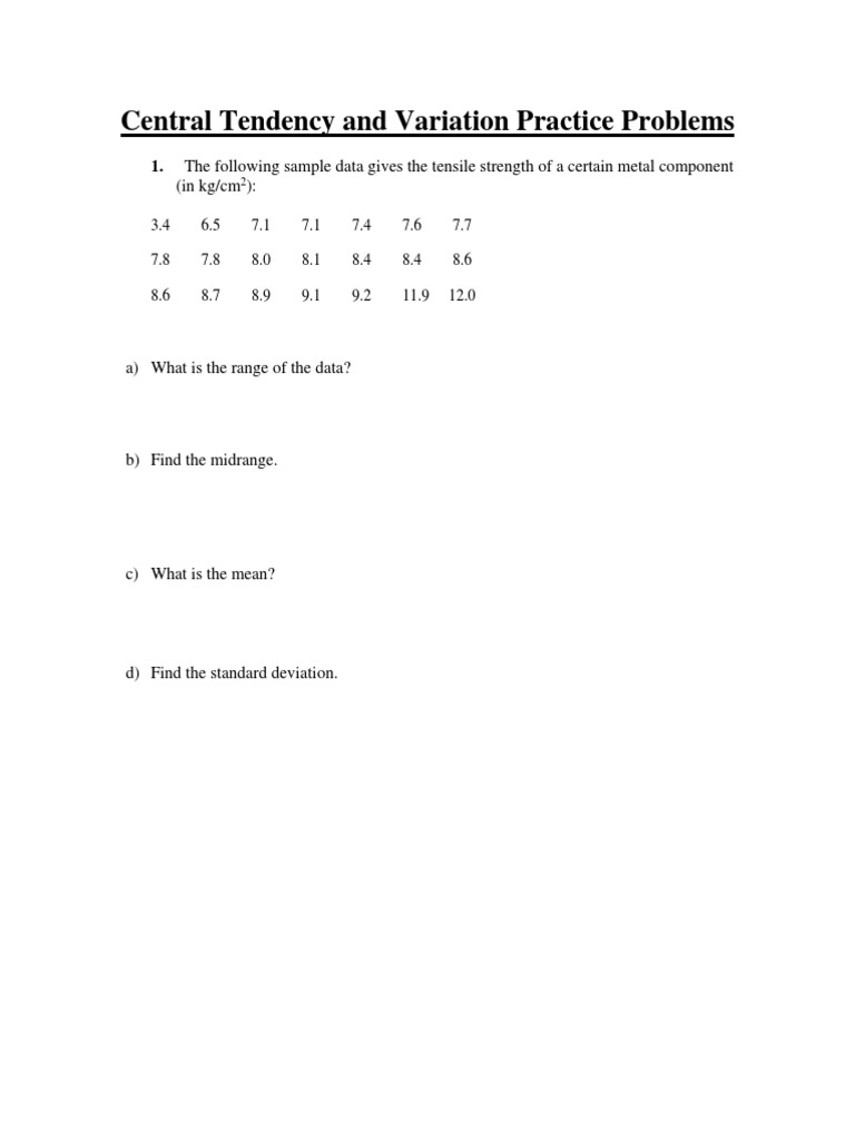 Central Tendency and Variation Practice Problems PDF | PDF