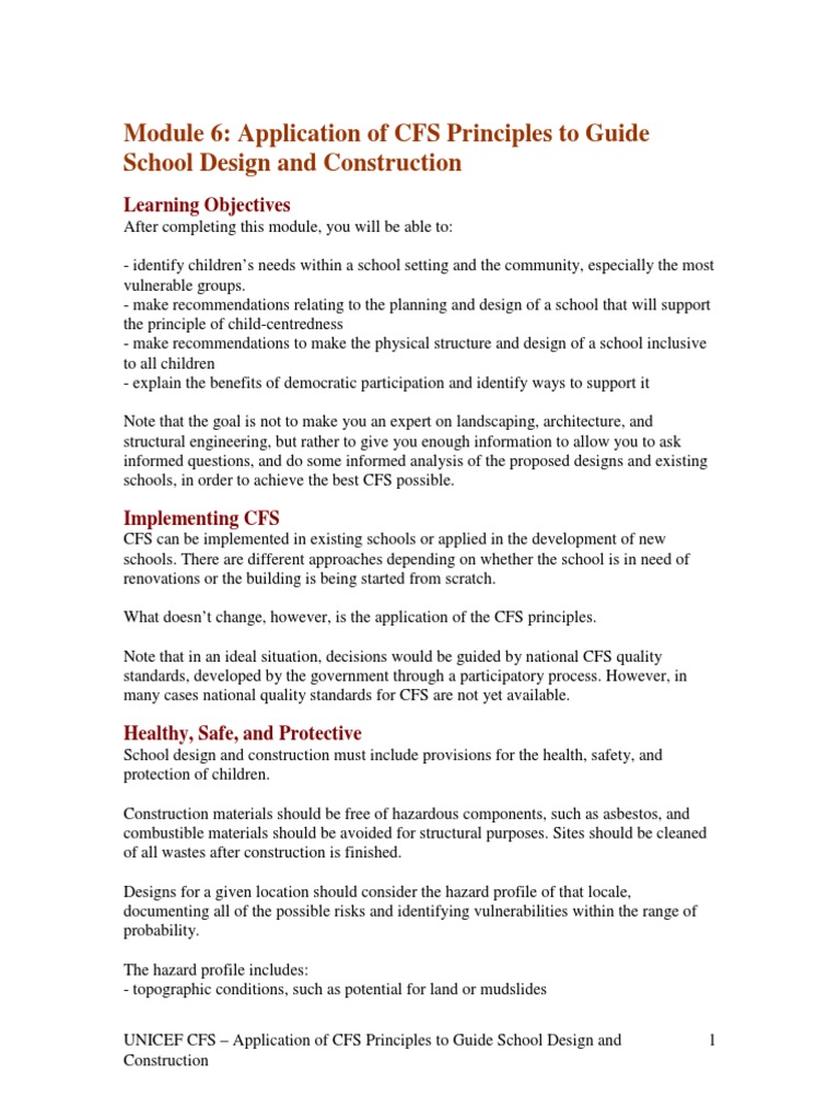 Module 6: Application of CFS Principles To Guide School Design and ...