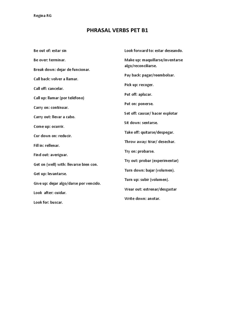 Phrasal Verbs Pet B1 | PDF