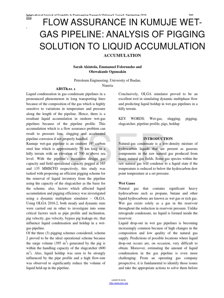 Flow Assurance in Kumuje Wet Gas Pipeline Analysis of Pigging Solution To Liquid Accumulation ...