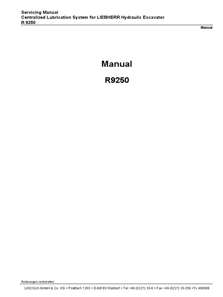 Manual: Servicing Manual Centralized Lubrication System For LIEBHERR ...