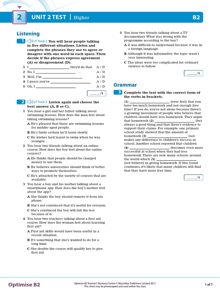 Unit 2 Test - B2: Listening | PDF | Critical Thinking | Human Nature