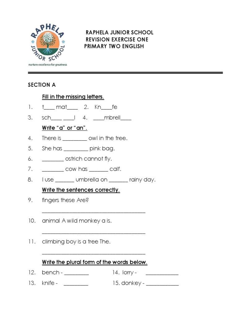 P.2 English Exercise One | PDF