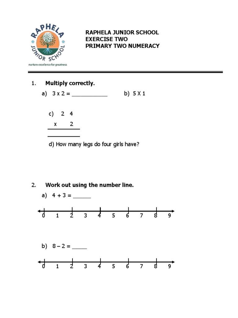 P.2 Numeracy Exercise Two | Download Free PDF | Numbers | Arithmetic