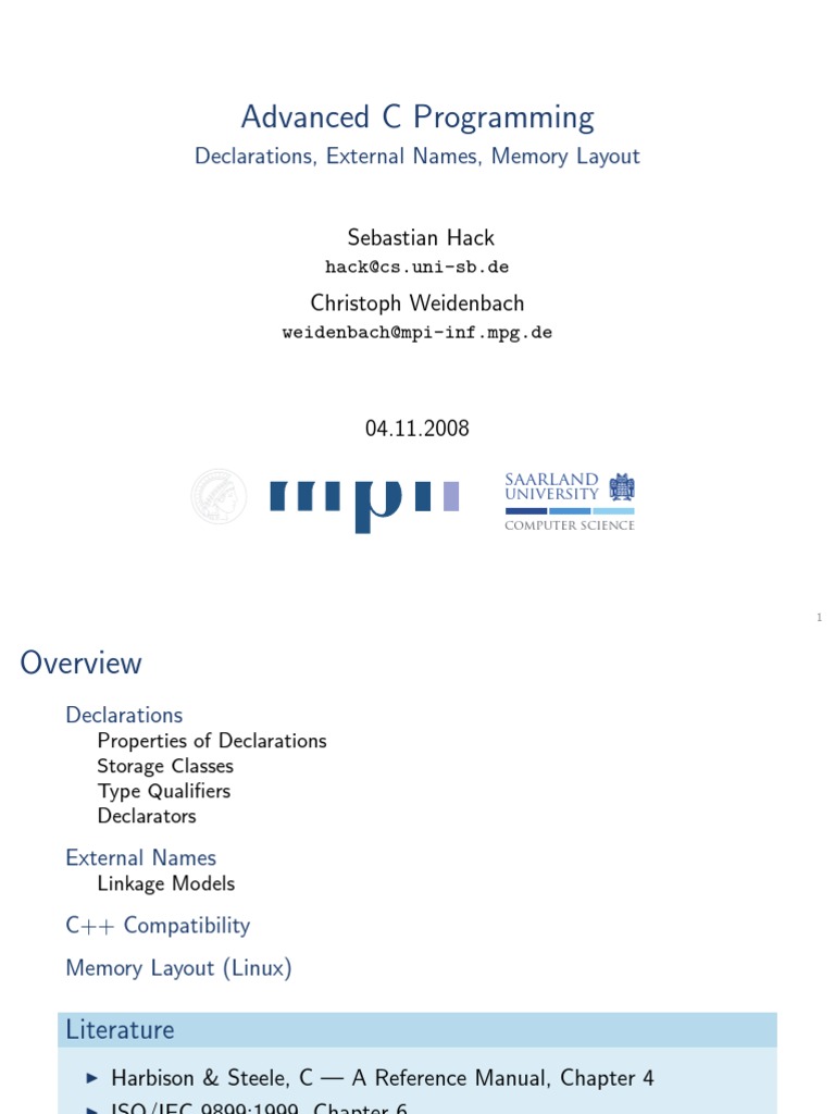 Advanced C Programming: Declarations, External Names, Memory Layout ...