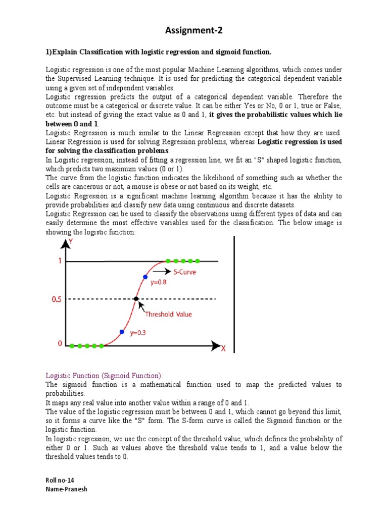 Assignment-2: 1) Explain Classification With Logistic Regression and ...