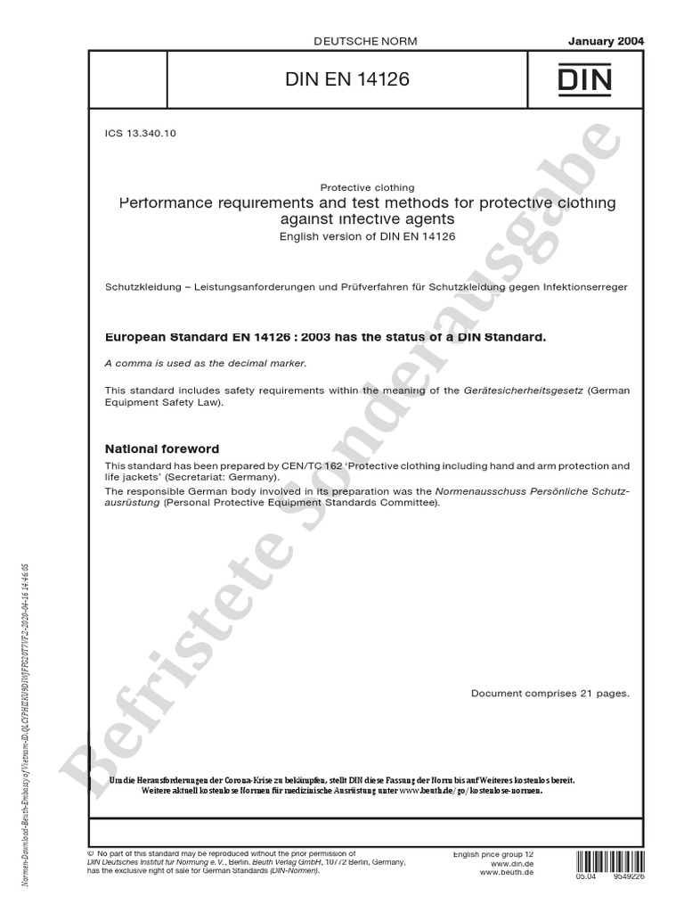 DIN EN 14126 - 3159885 Cepo9 PDF | PDF | Personal Protective Equipment ...